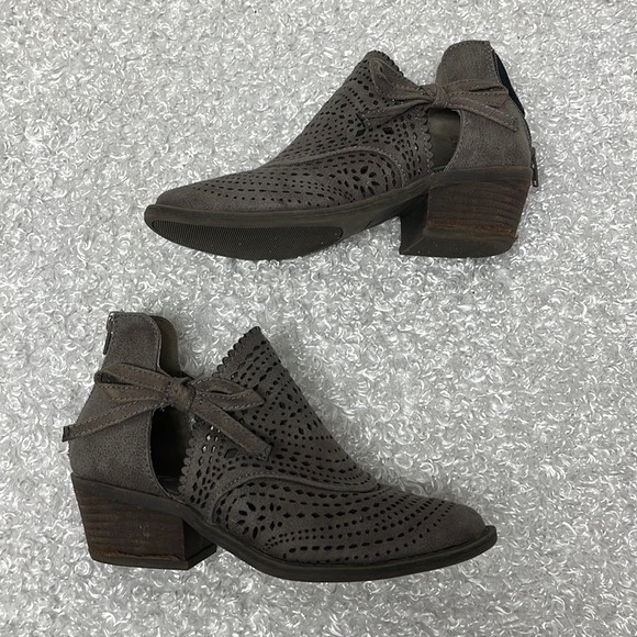 Very G | Shoes | Very G Gray Suede Laser Cut Booties | Poshmark